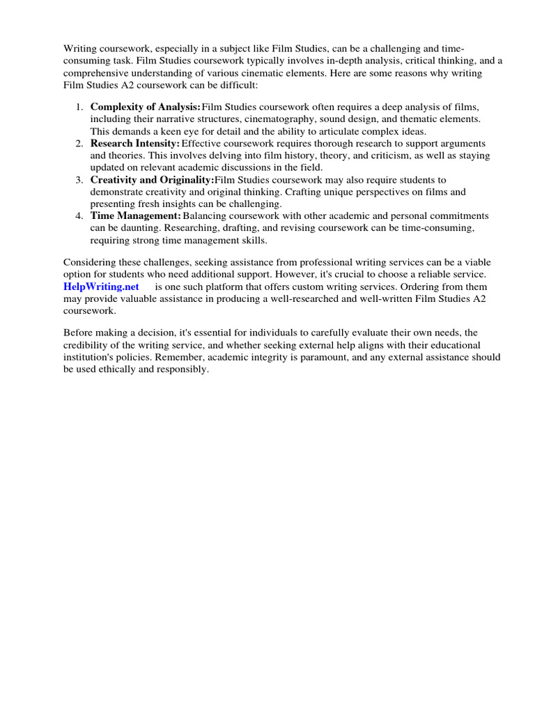 Film Studies A2 Coursework | PDF | Gce Advanced Level (United Kingdom ...