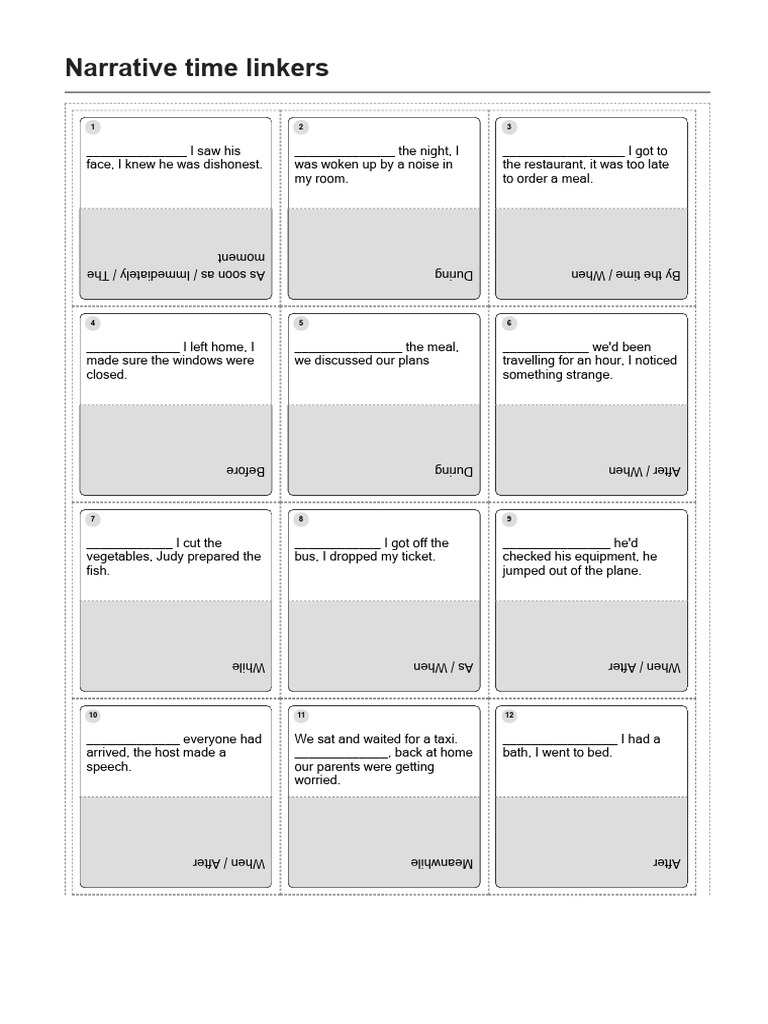 Narrative Time Linkers Question Cards | PDF