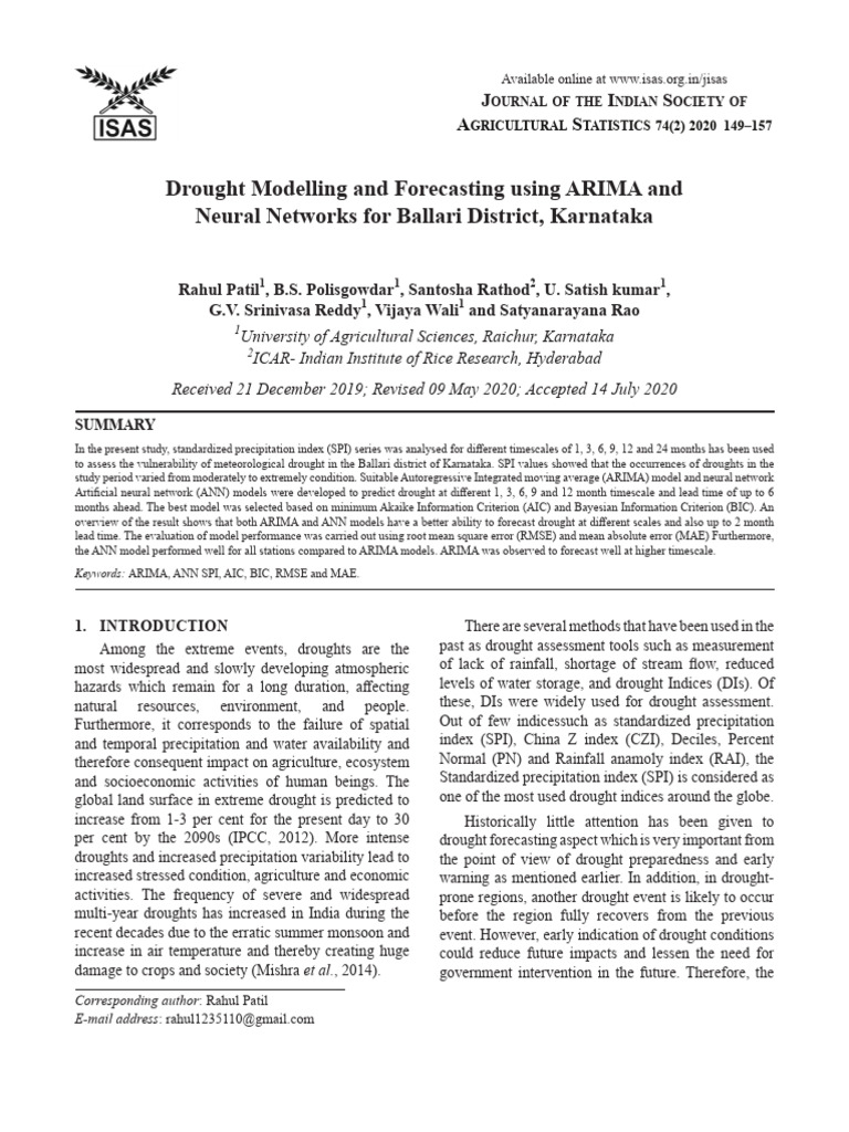 Drought Modelling And Forecasting Using Arima And Ann Pdf