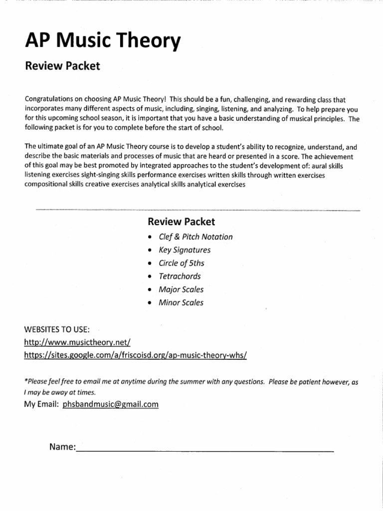 AP - Music - Theory - Summer - Homework - Packet-1 Part II | PDF