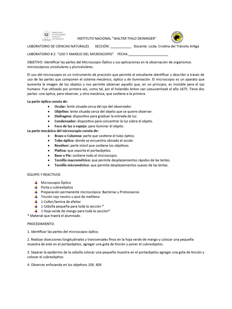 Pract 2 Lab 1BR. | PDF | Microscopio | Óptica