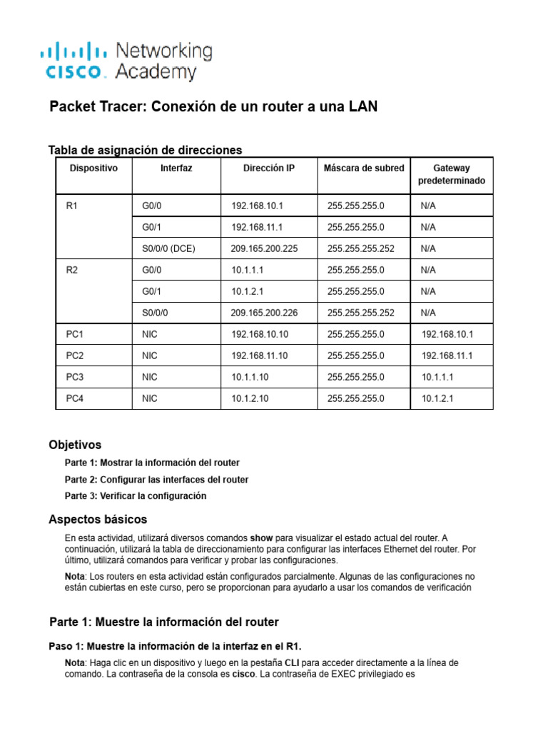 10.3.4 Packet Tracer - Connect A Router To A Lan - Es XL | PDF | Enrutador (Computación ...