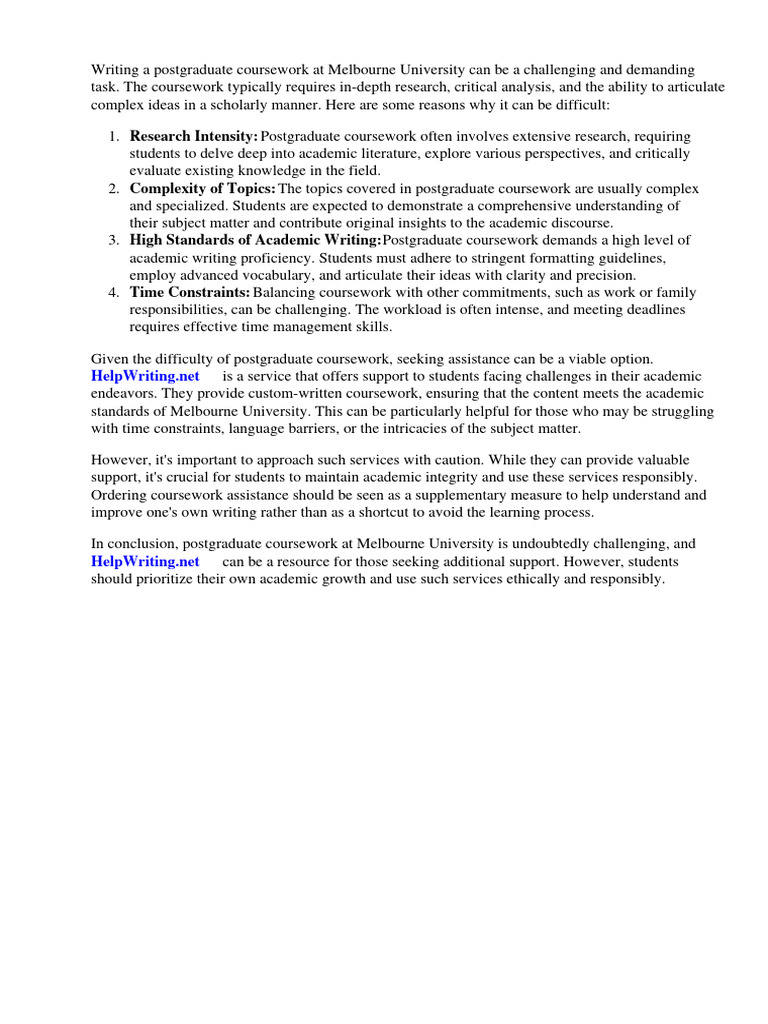 Melbourne University Postgraduate Coursework | PDF | Postgraduate Education | Master's Degree