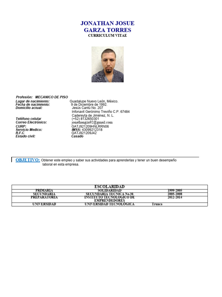 Curriculum - Vitae - Jonathan Garza Garza | PDF