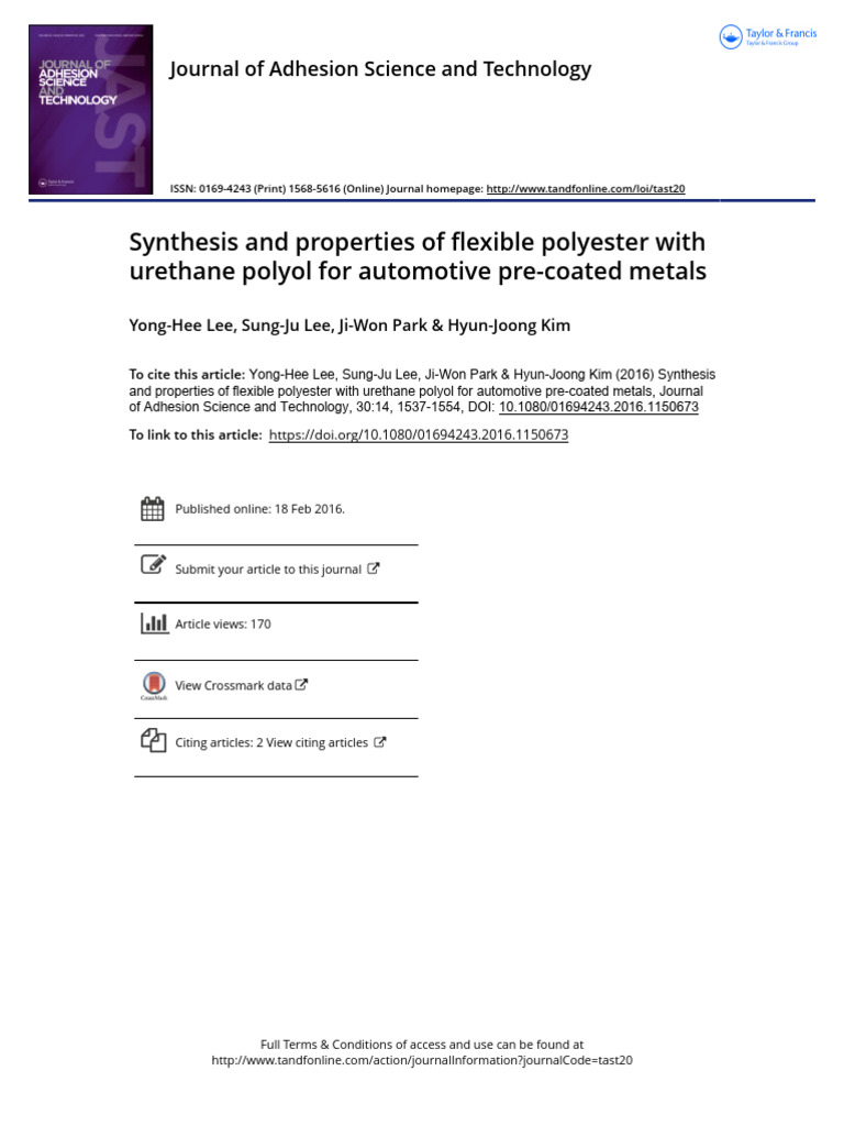 Synthesis and Properties of Flexible Polyester With Urethane Polyol For Automotive Pre Coated ...