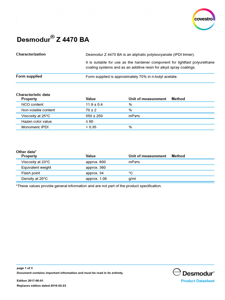 Desmodur Z 4470 BA - en - 04465350 12978466 13462745 | PDF | Chemical ...