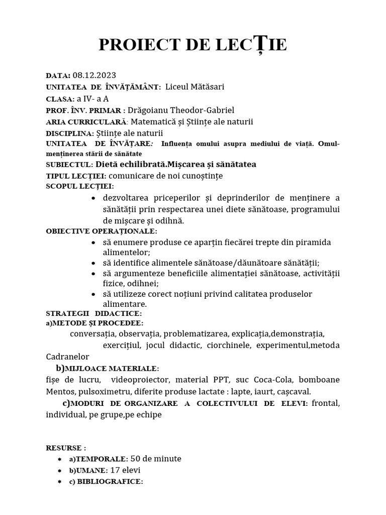 Proiect de Lectie Comisie Metodica 2017 2-1 | PDF