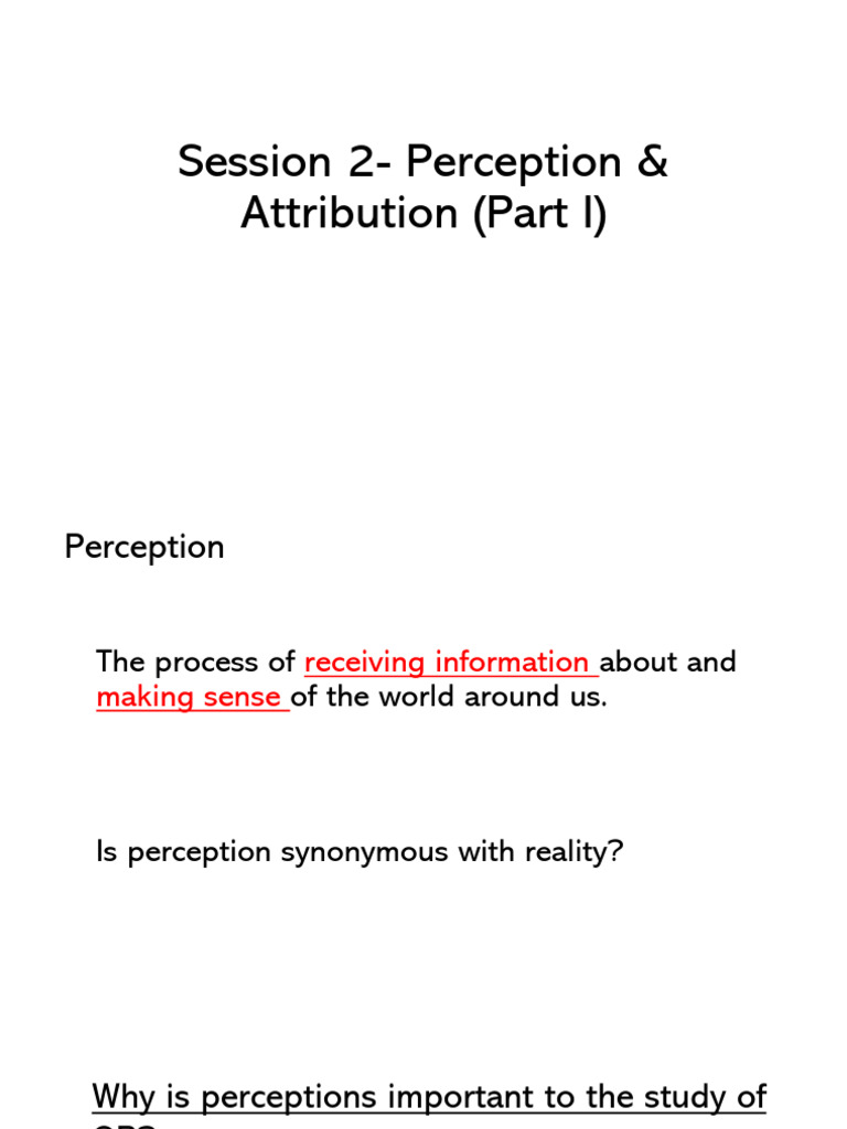 Session 2 Perception and Attribution Part I Student | PDF | Stereotypes | Perception