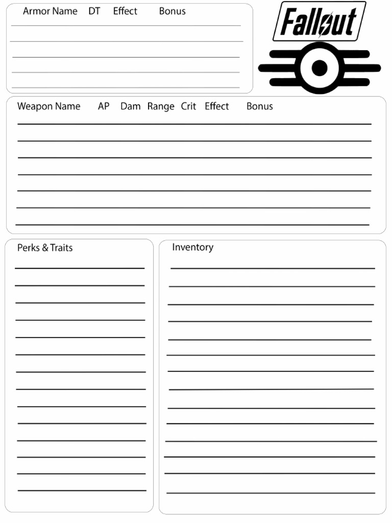 Fallout Character Sheet Page 2 | PDF