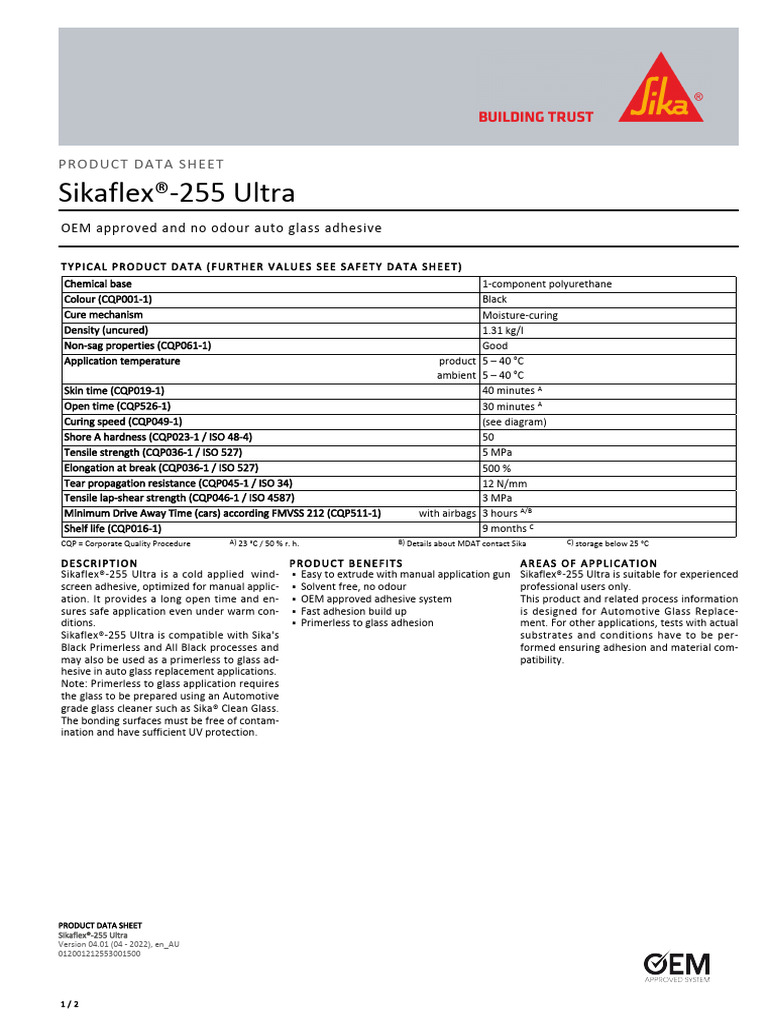 sikaflex-255-ultra | PDF | Adhesive | Glasses