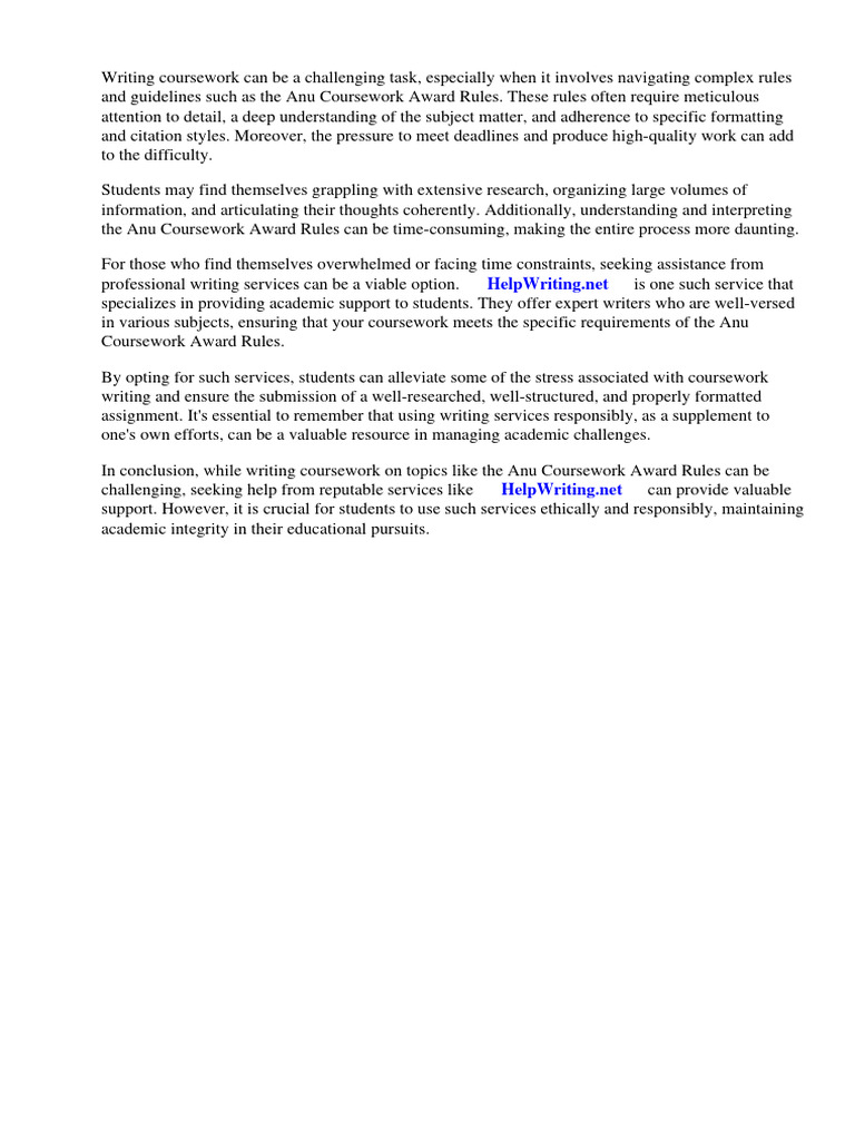 Anu Coursework Award Rules | PDF | Postgraduate Education | Academic Degree