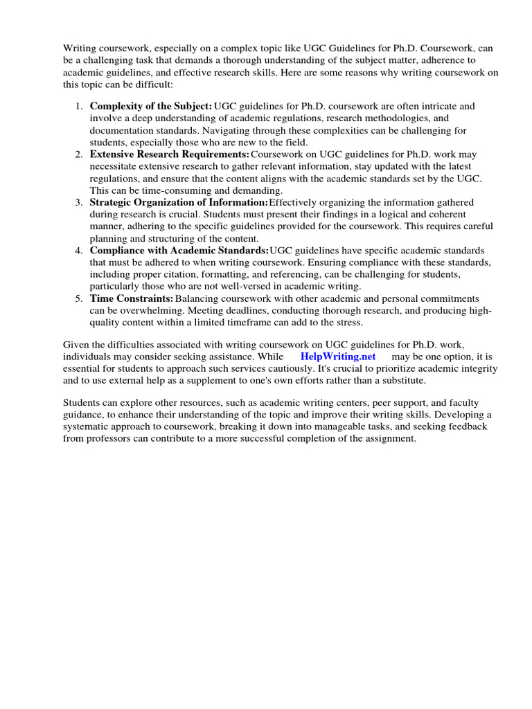 Ugc Guidelines PHD Course Work | PDF | Doctor Of Philosophy | Thesis