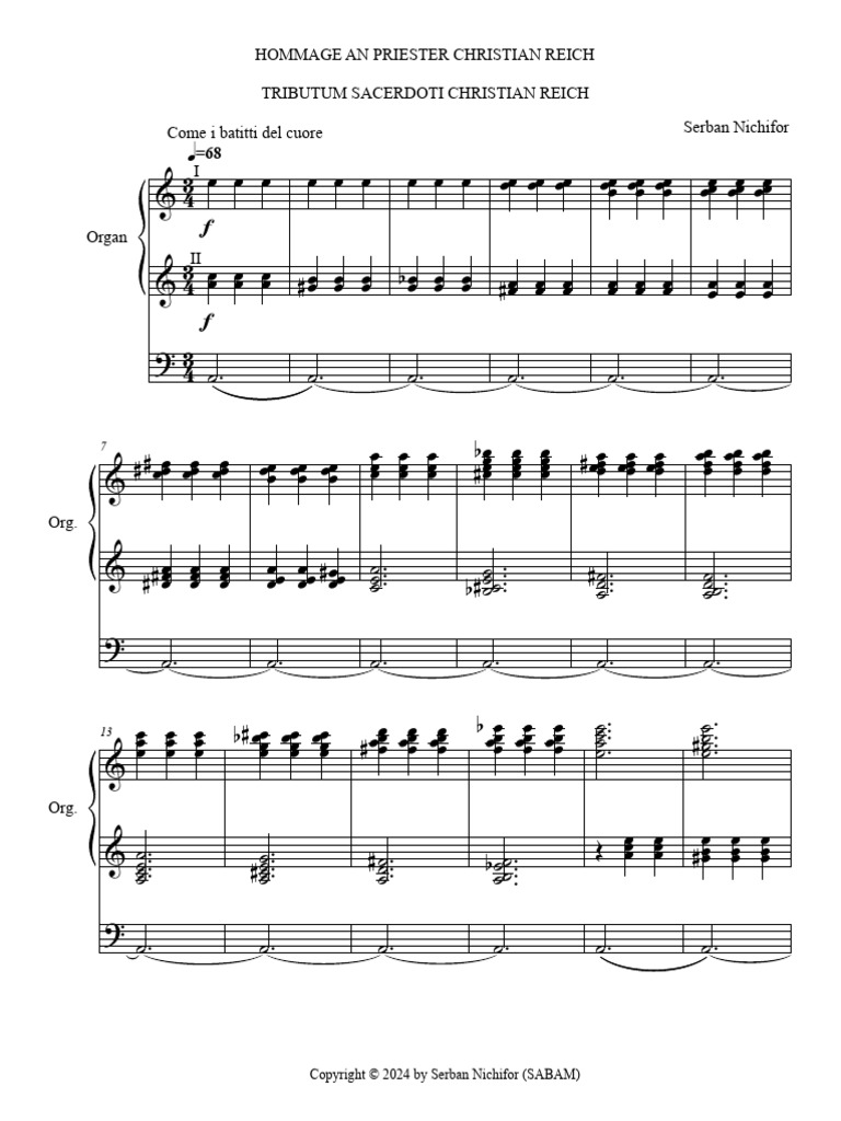 Serban Nichifor: HOMAGE TO PRIEST CHRISTIAN REICH For Organ | PDF