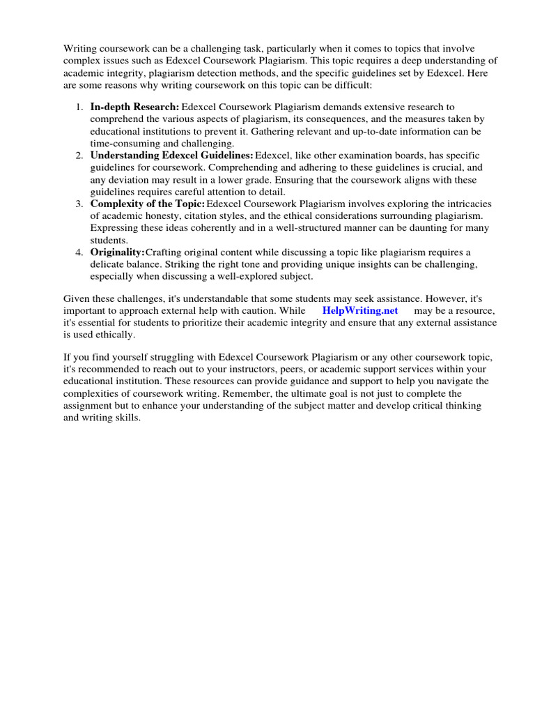 Edexcel Coursework Plagiarism Guide | PDF | Plagiarism | Citation