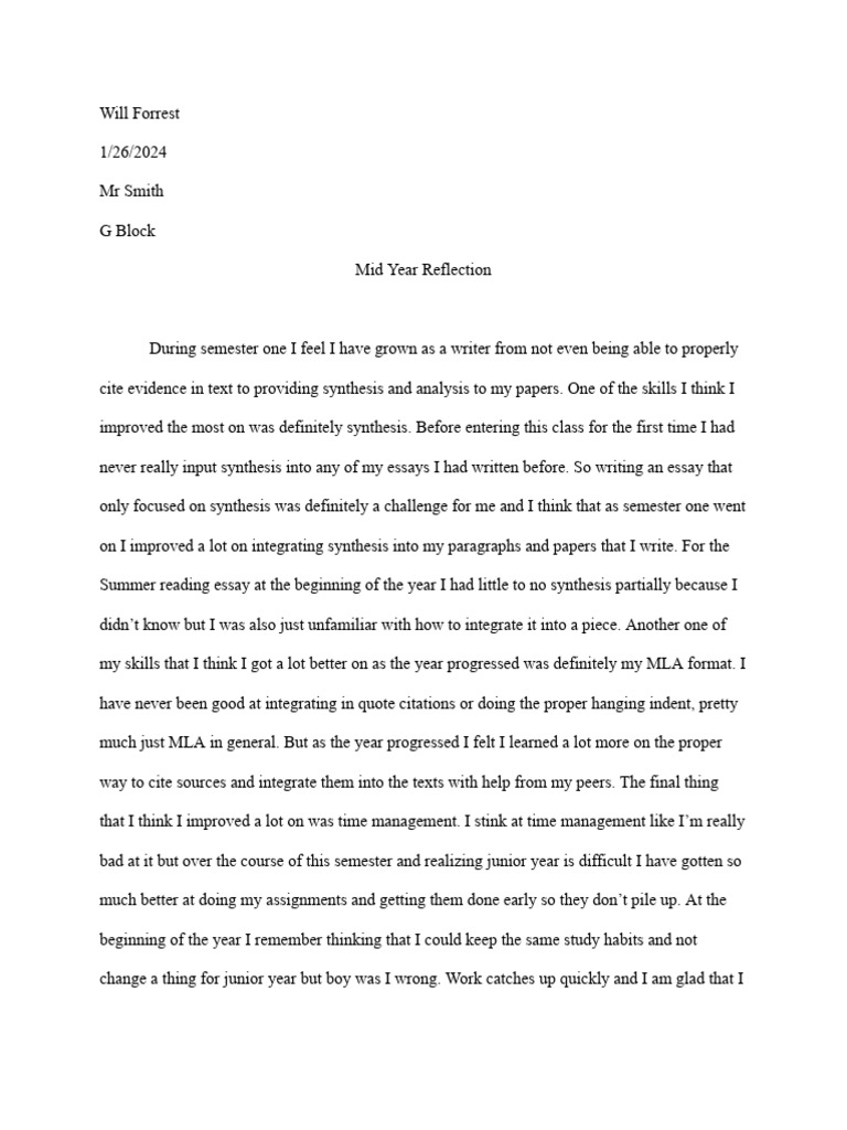 Mid-Year Reflection on Writing Growth | PDF | Learning | Cognition