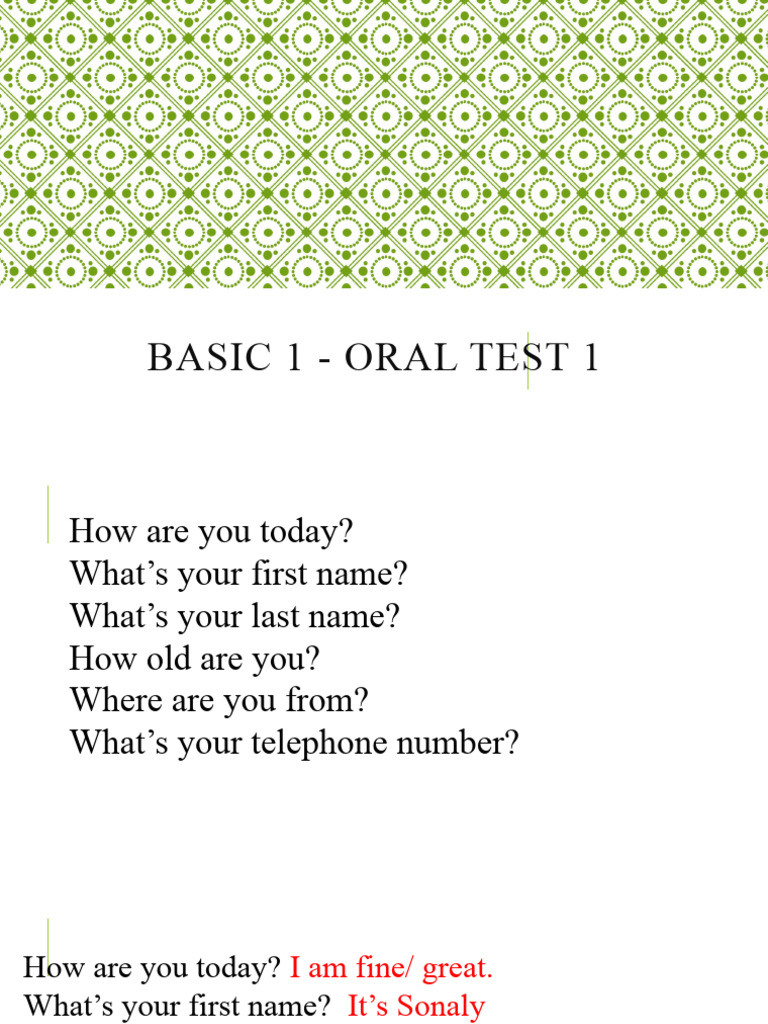 Oral Test Basic 1 - June - Final | PDF | Language Arts & Discipline
