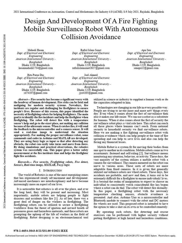 Design and Development of A Fire Fighting Mobile Surveillance Robot With Autonomous Collision ...