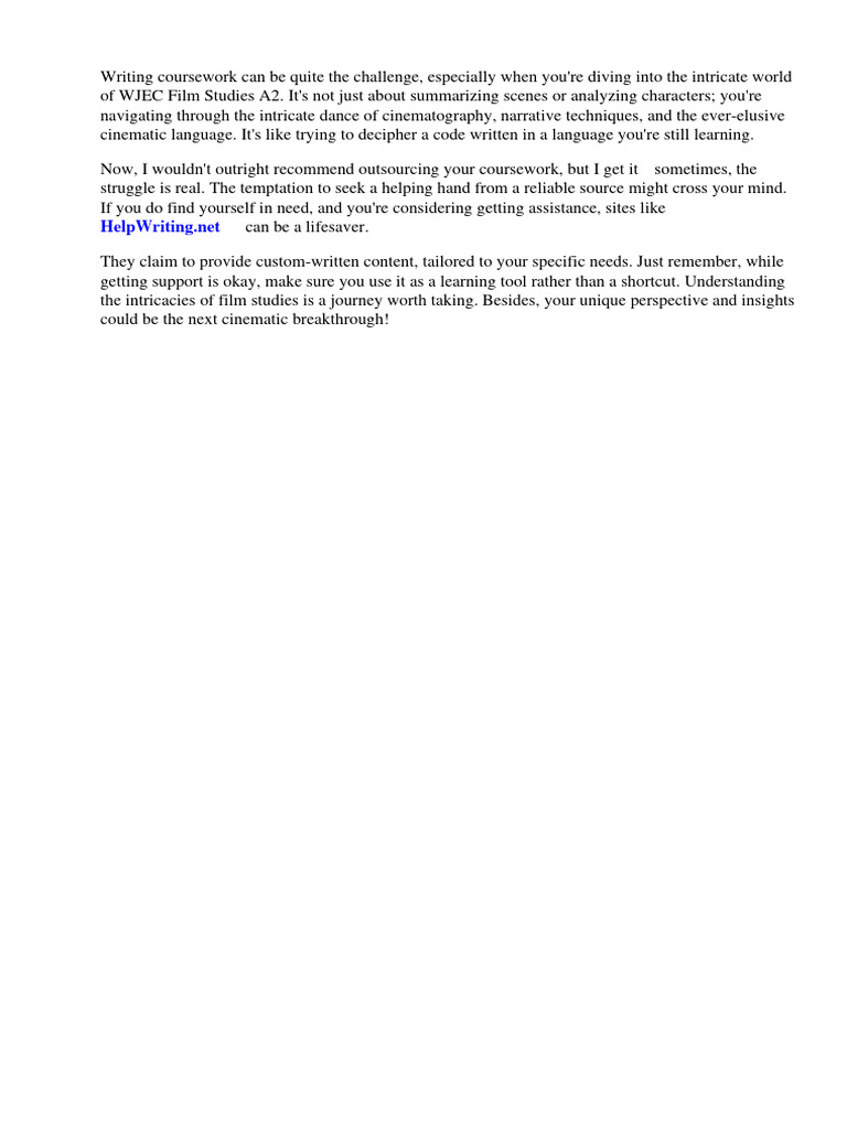 Wjec Film Studies A2 Coursework Examples | PDF | Understanding | Gce Advanced Level (United Kingdom)