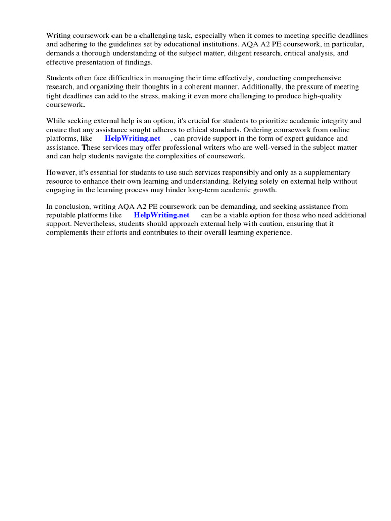 Aqa A2 Pe Coursework Deadline | PDF | Gce Advanced Level (United ... Aqa A2 Pe Coursework Deadline | PDF | Gce Advanced Level (United ...