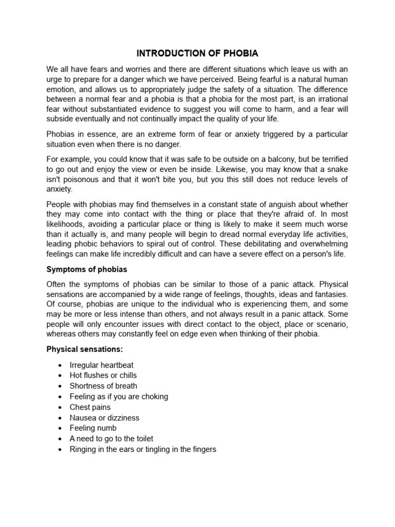 Introduction of Phobia | PDF | Phobia | Anxiety Disorder