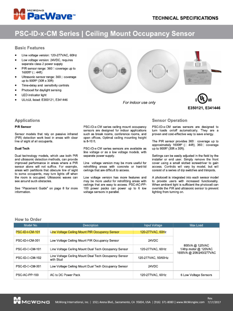 Especificacion Tecnica Sensor PSC ID I CM 101 | PDF