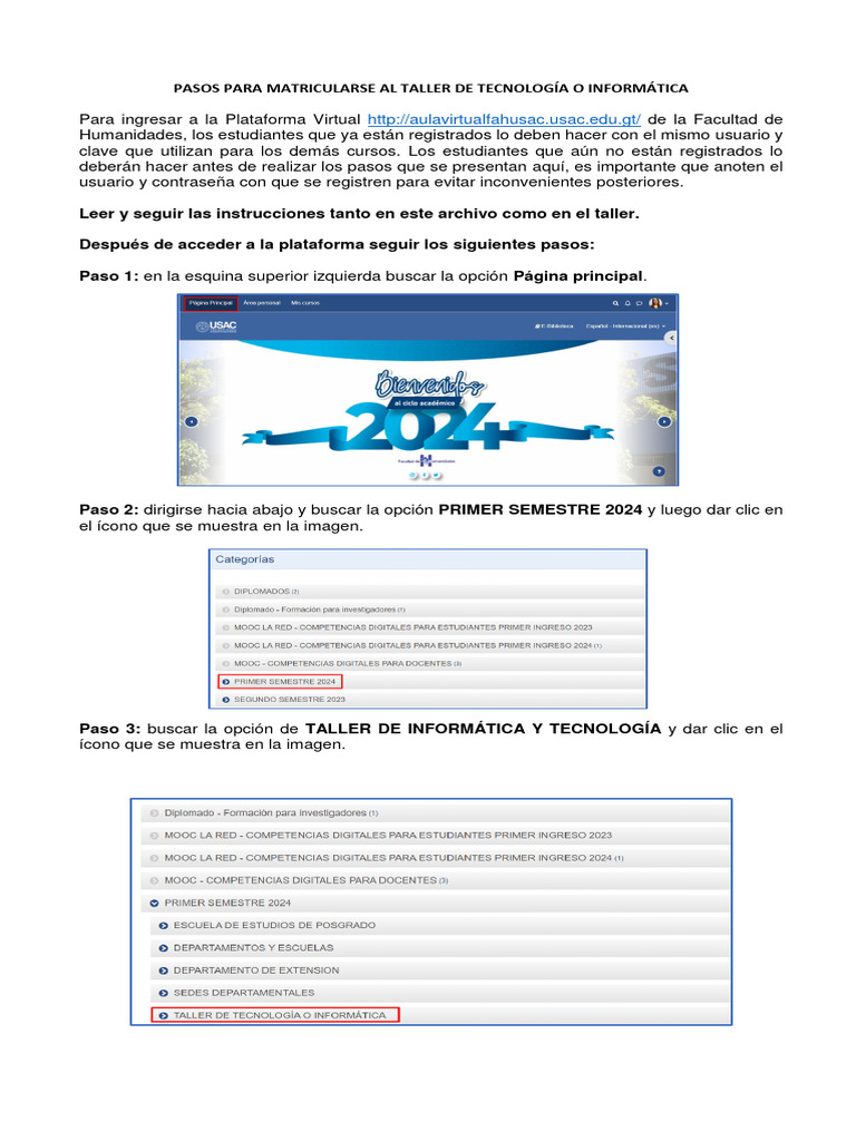 PASOS PARA MATRICULARSE AL TALLER DE TECNOLOGÍA General | PDF | Maestros | Informática