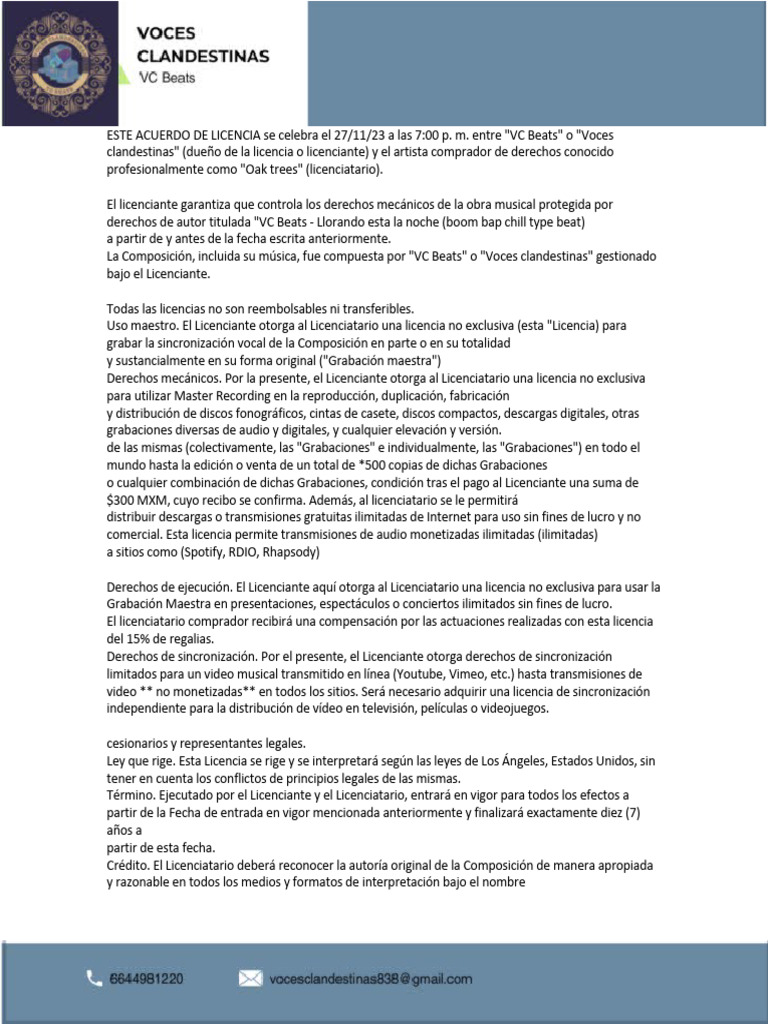 Licencia Llorando Esta La Noche Oak Trees | PDF | Daños y perjuicios