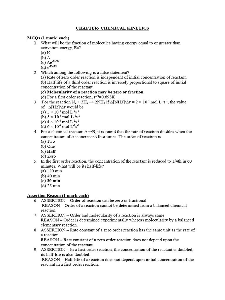 ChEMICAL KINETICS - QUESTIONS | PDF | Reaction Rate | Chemical Reactions