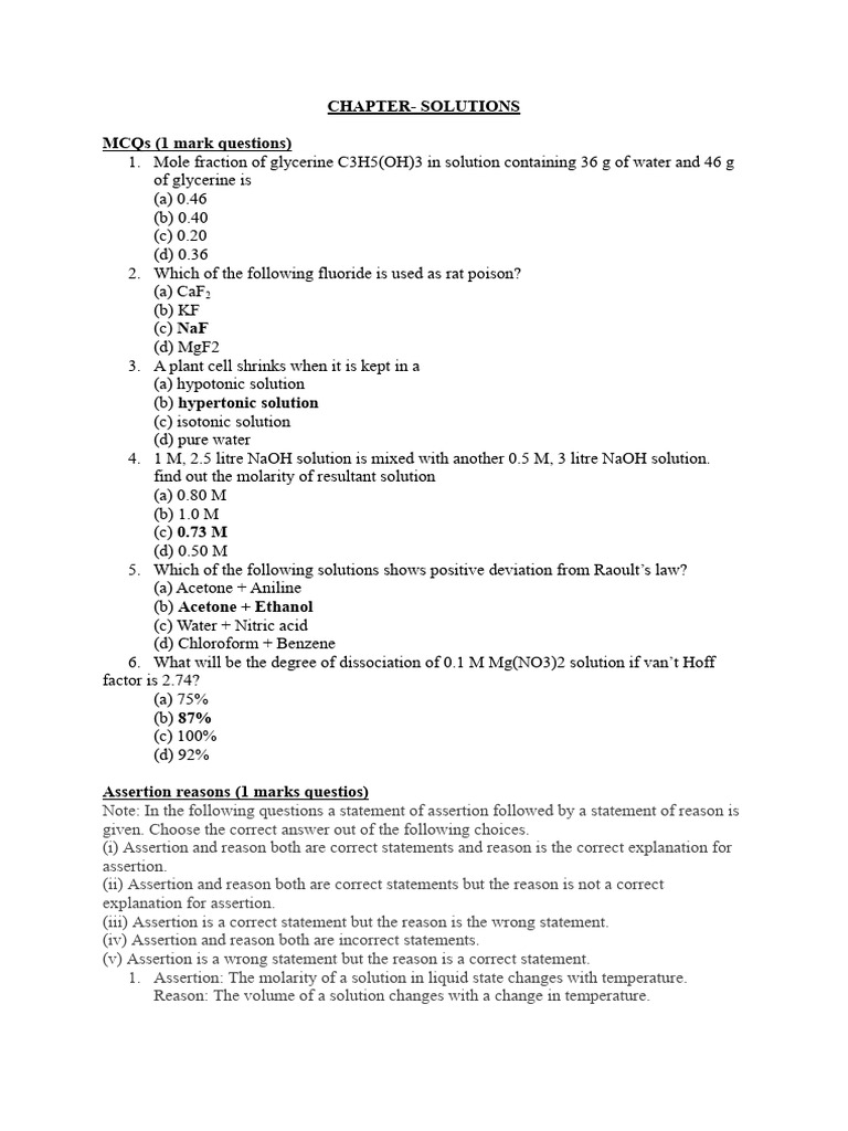 Solutions Practice Questions | PDF