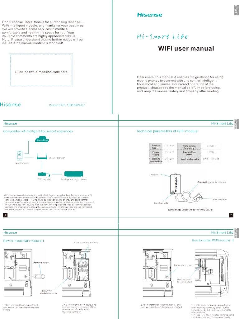 HISENSE Wi-Fi Modulio AEH-W4A1 Instrukcija EN | PDF