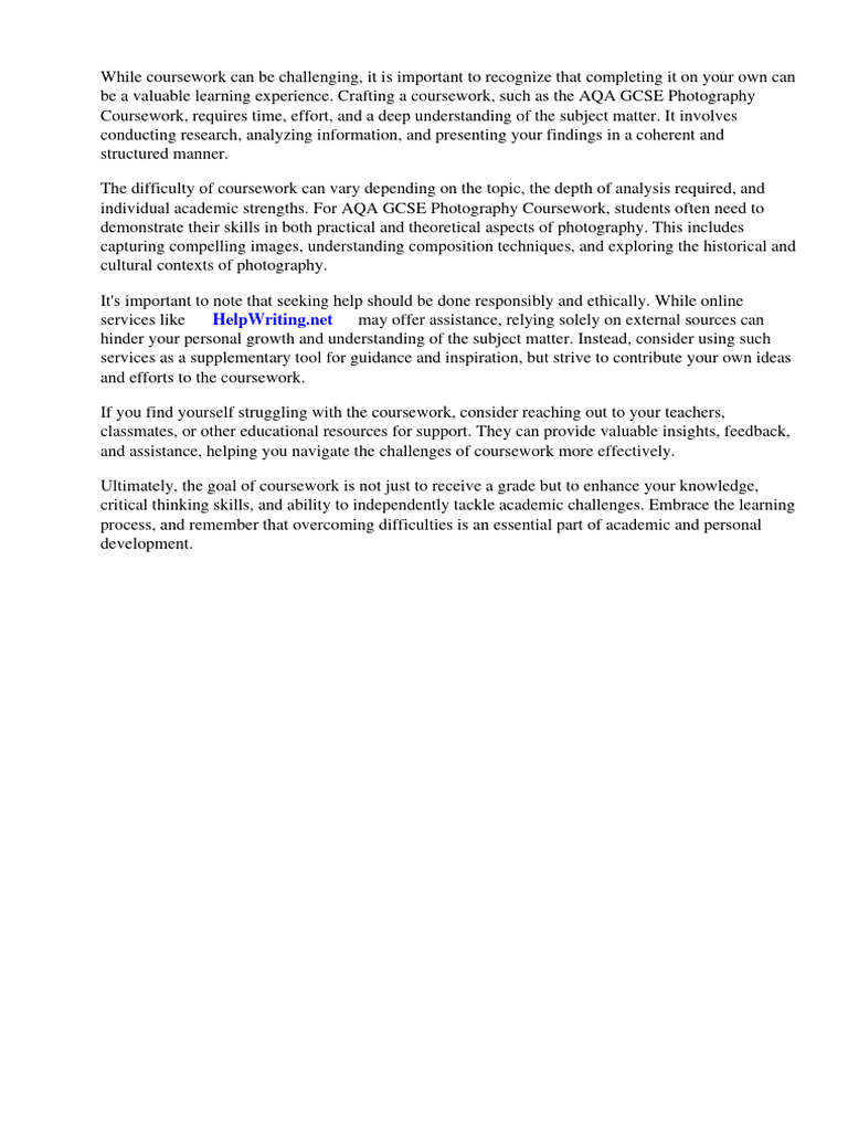 Aqa Gcse Photography Coursework Examples | PDF