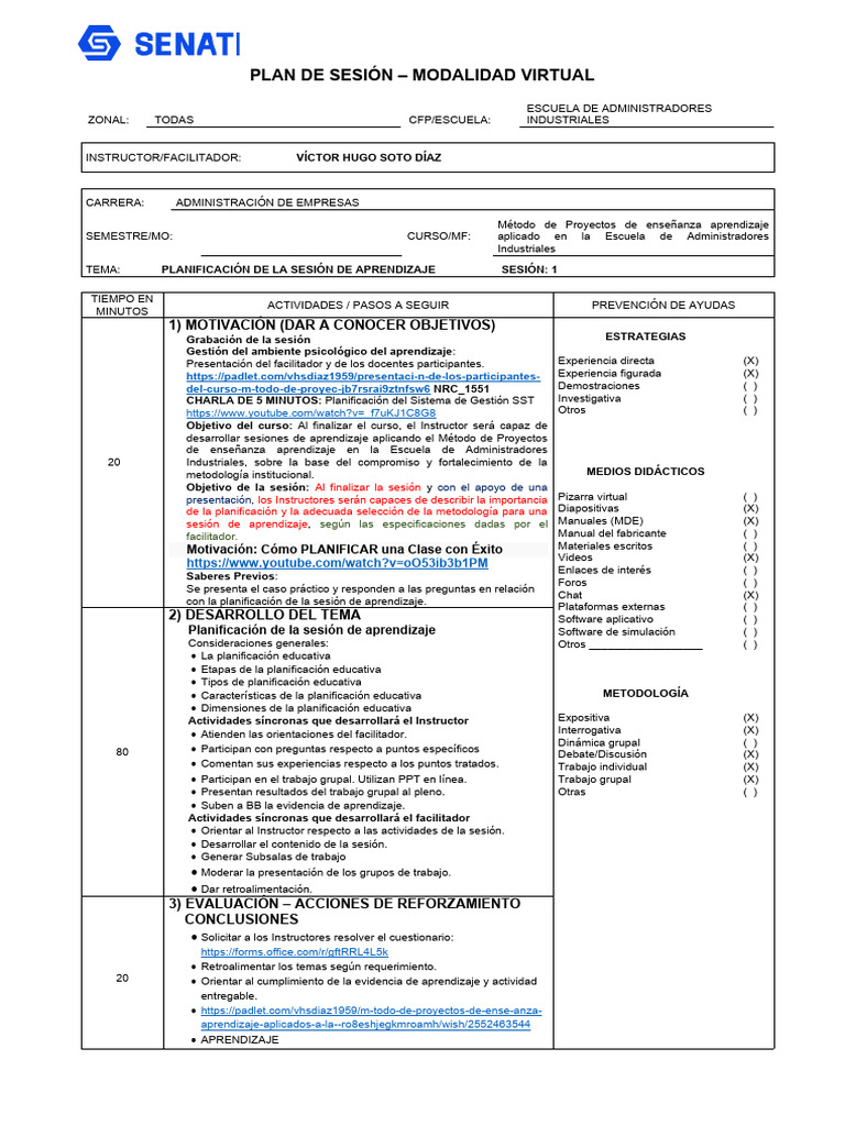 Plan de Sesi N 01 MPEA Modelo | PDF | Enseñando | Aprendizaje