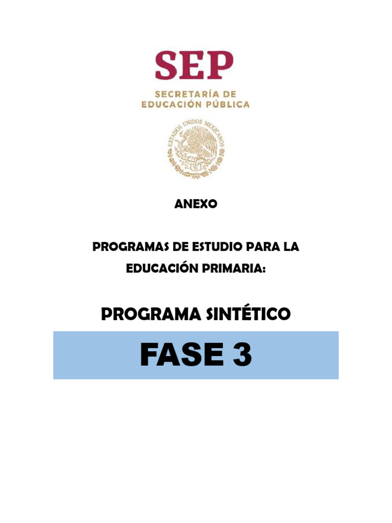 Programa Sintético FASE 3 Primaria ANEXO Acuerdo 080823 | PDF | Plan de ...