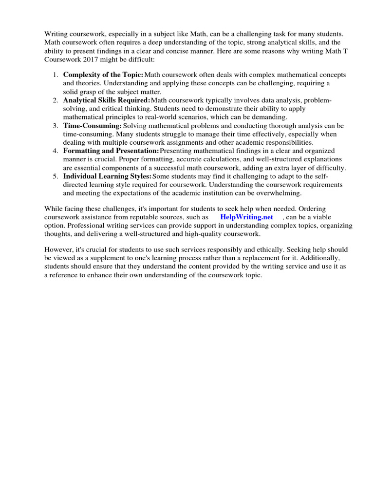 Math T Coursework 2017 | PDF | Mathematics | Thought