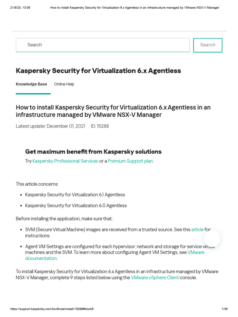 How To Install Kaspersky Security For Virtualization 6.x Agentless in An Infrastructure Managed ...