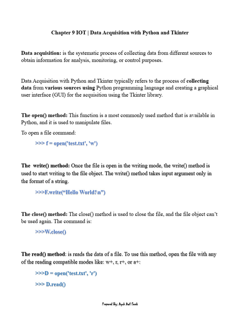 Chapter 9 IOT Data Acquisition With Python and Tkinter | PDF