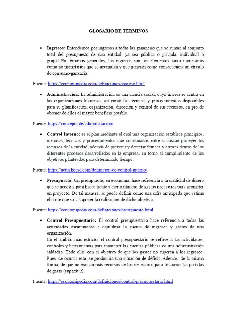 Glosario de Términos Administrativos | PDF | Presupuesto | Auditoría
