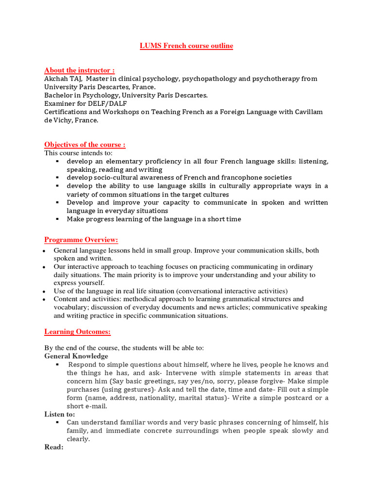 LUMS French Course | PDF