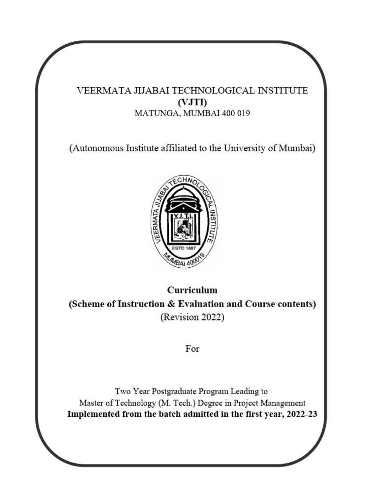 VJTI M.Tech Project Management Curriculum | PDF | Strategic Management ...