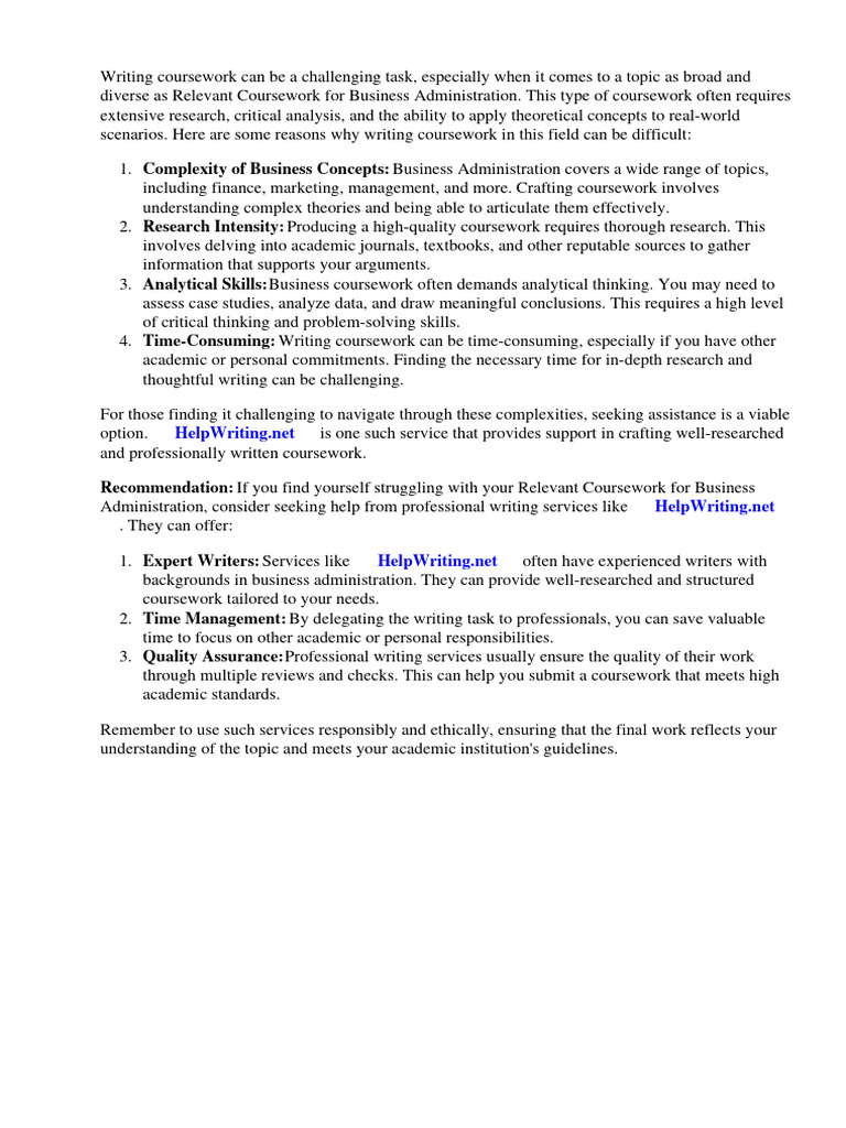 Relevant Coursework For Business Administration | PDF | Advertising ...