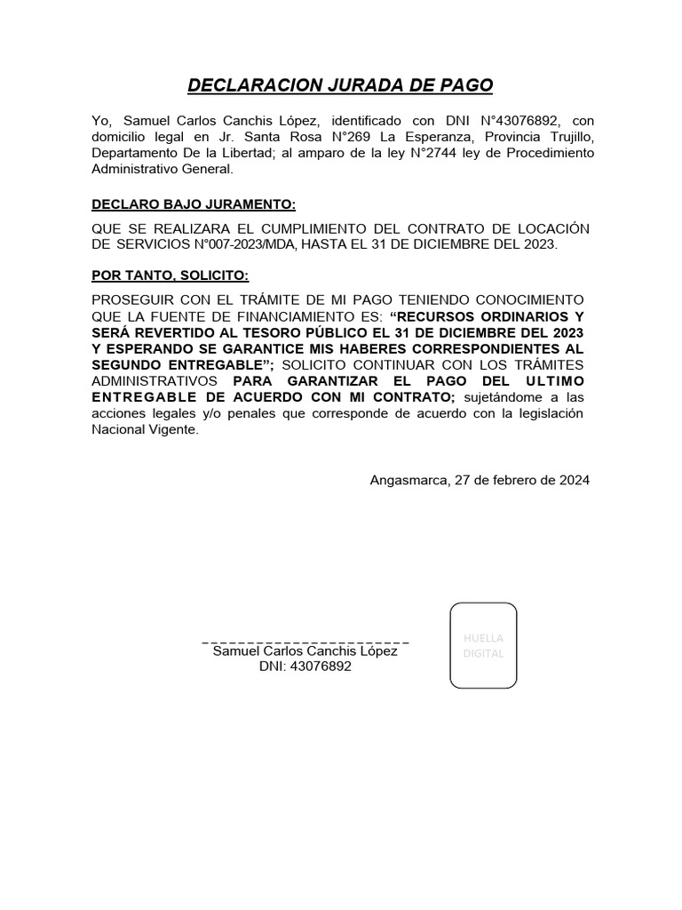 Declaracion Jurada de Pago | PDF