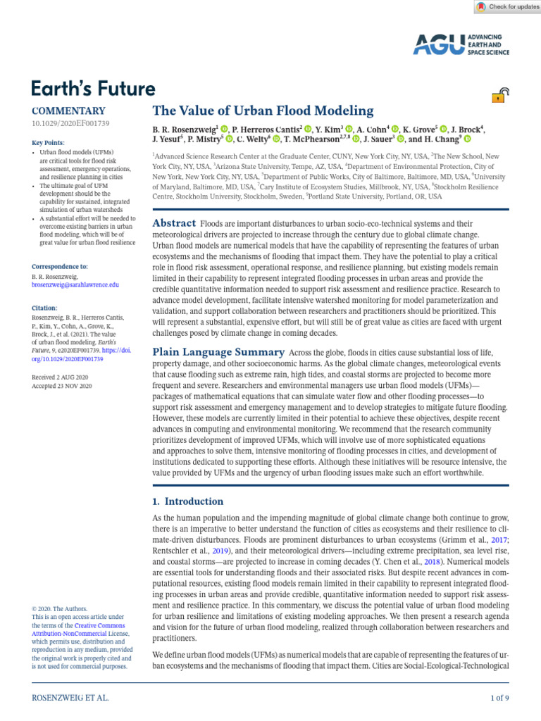 The Value of Urban Flood Modeling | PDF | Flood | Ecological Resilience