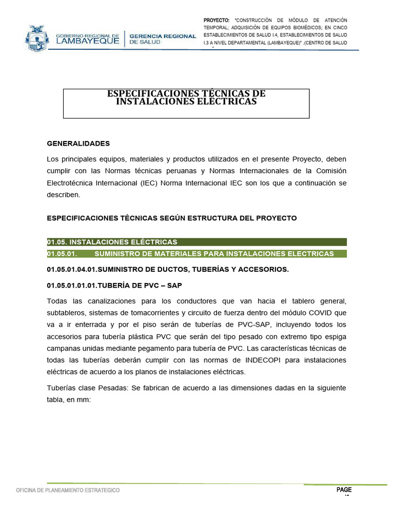 ESPECIF. TECNICAS (Instalaciones Electricas) - CS. QUIÑONES | PDF | Diodo emisor de luz ...