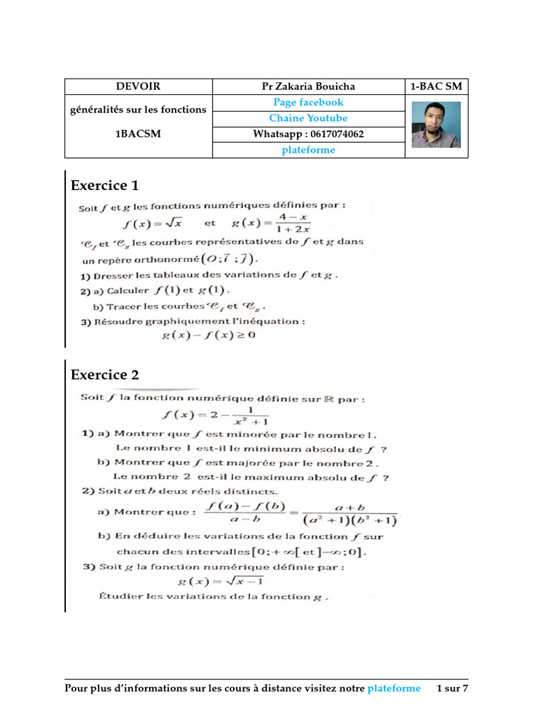 Série Généralités Sur Les Fonctions 1 Bac SM | PDF | Web 2.0 | Logiciel social
