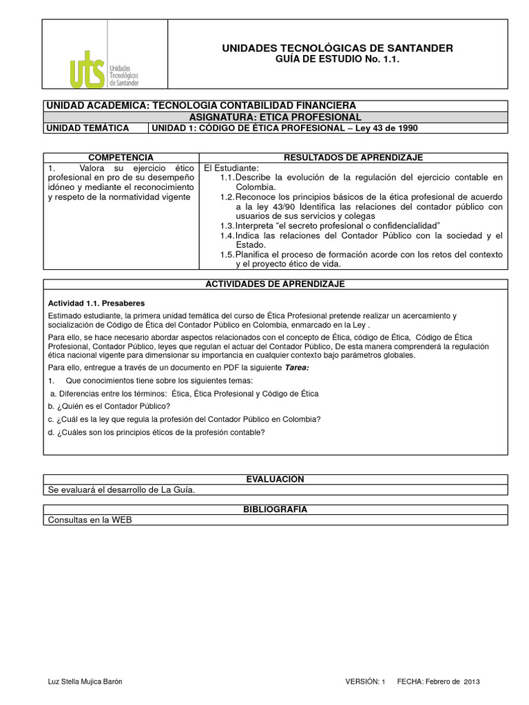 Guia de Estudio 1.1. Etica y Codigos Normativos | PDF | Contador ...