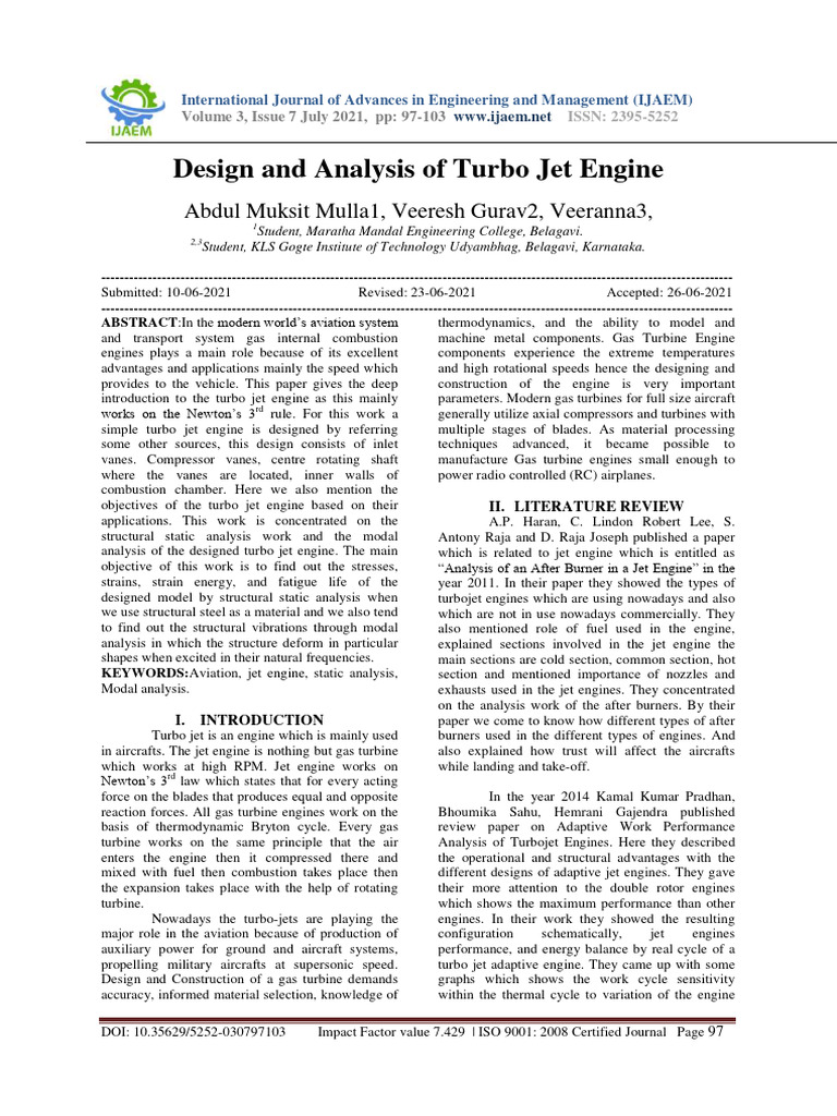 Design and Analysis of Turbo Jet Engine | PDF | Jet Engine | Engines