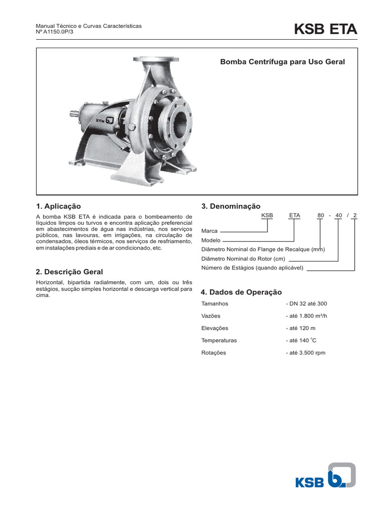 Catálogo KSB - ETA | Download grátis PDF | Bomba | Engenharia Mecânica