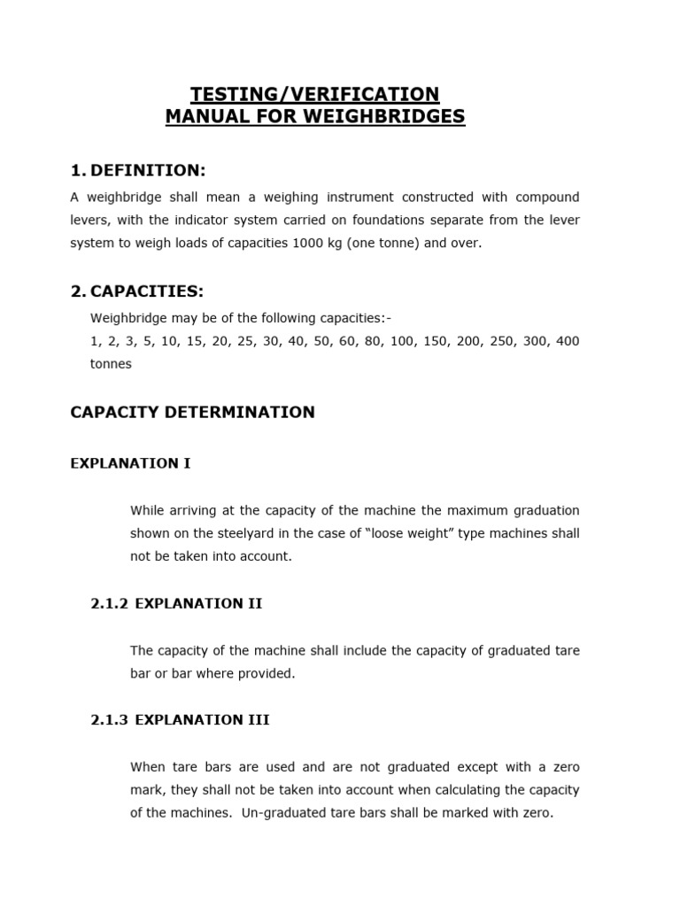Weighbridge Testing and Verification Manual | PDF | Weight ...