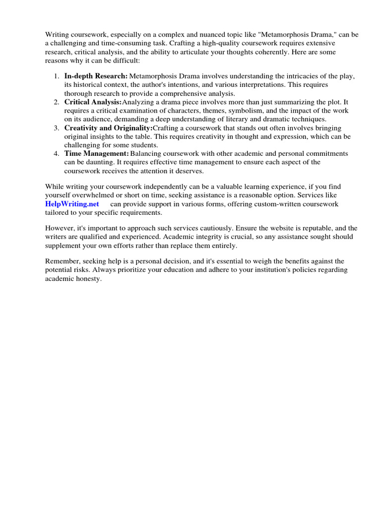 Metamorphosis Drama Coursework | PDF | The Metamorphosis
