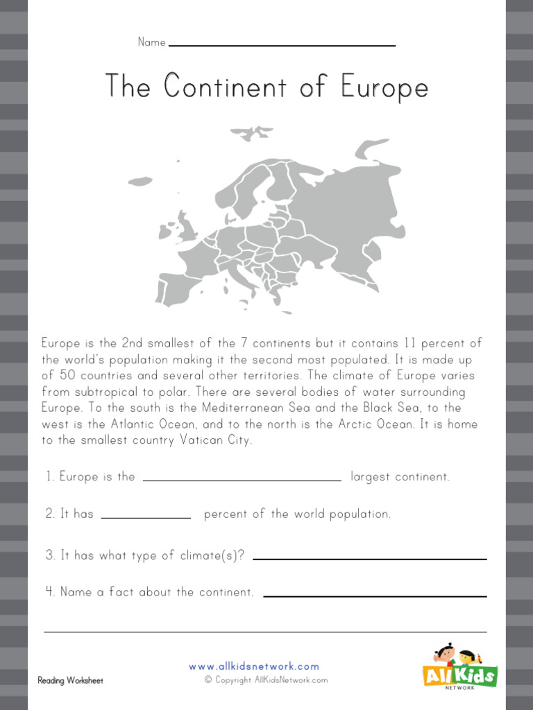 Europe Reading Comprehension Worksheet | PDF